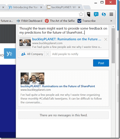 Pushing Content via the Yammer Share Button – buckleyPLANET